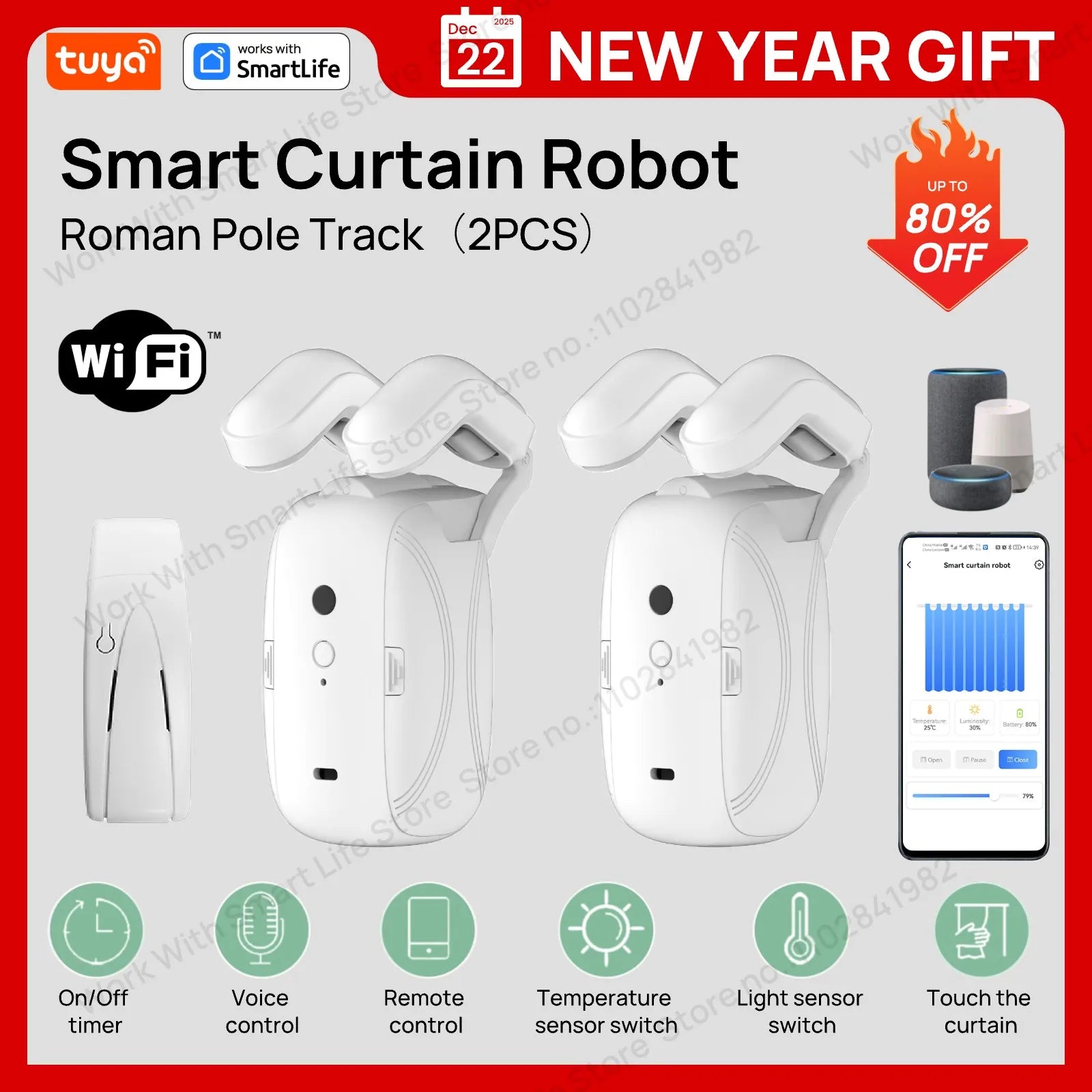 1/2PCS Tuya Smart Wifi Curtain Robot (with gateway), Roman Rod Track ...